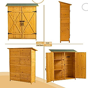 GLORHOME Outdoor Storage Shed 4.66 x 5.3ft Bike Shed Tool Organizer,Garden Shed,Wood Storage Cabinet with Detachable Shelves & Pitch Roof for Backyard Lawn Natural