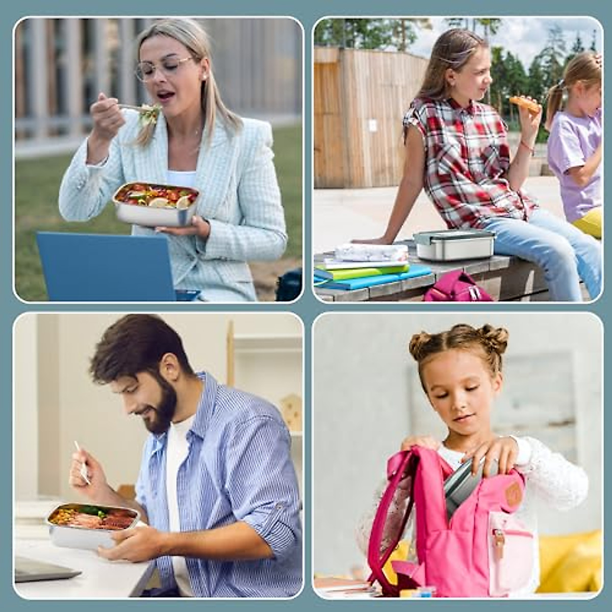 JXXM 4 Stainless Steel Food Storage Container Set With Lids - Easy Clean, Smell-Proof, Airtight & Leakproof Containers - 4Sizes (13oz/33oz/63oz/100oz) - 304 Stainless Steel(Blue lid)