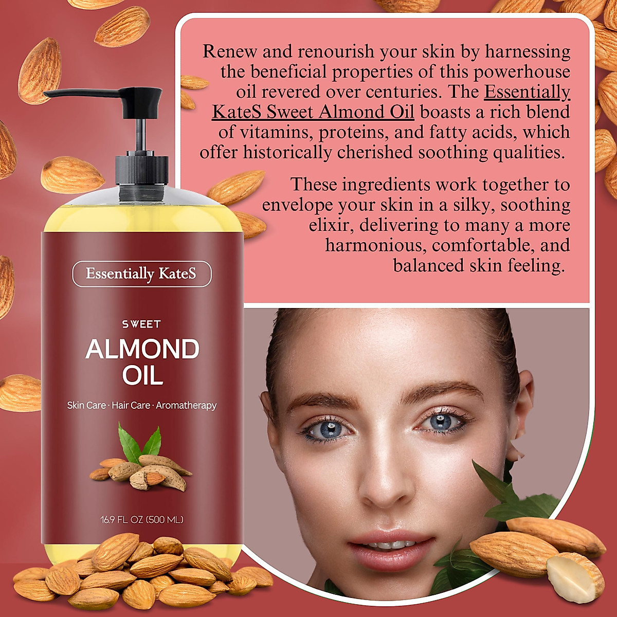 Essentially KateS Sweet Almond Oil 16 oz - 100% Pure and Natural and Cold Pressed