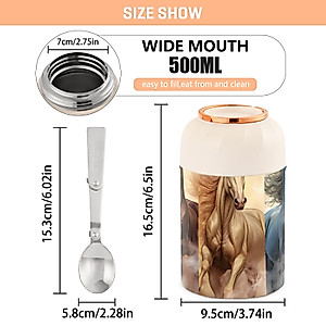 Horse Colorful Kids Womens Insulated Food Jar Containers with Spoon 17oz/500ml Food Jar For Hot Food Stainless Steel Vacuum Food Warmer Soup Containers for Keep Food Warm