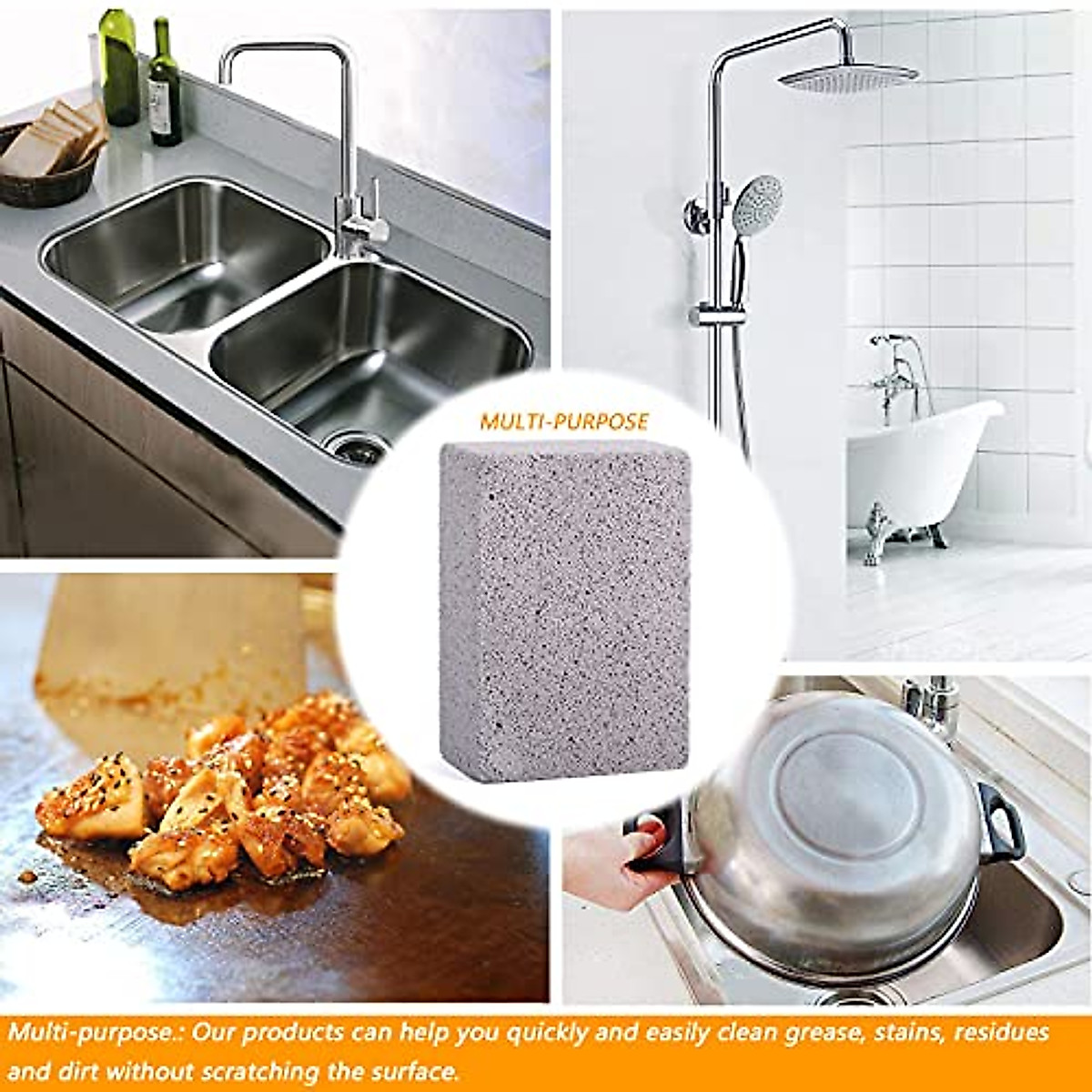 Encoli Grill Cleaning Brick Block, Pumice Stone for Removing BBQ Grills, Racks, Flat Top Cookers, Pool, Toilet Cleaner (Grey 4 Pack)