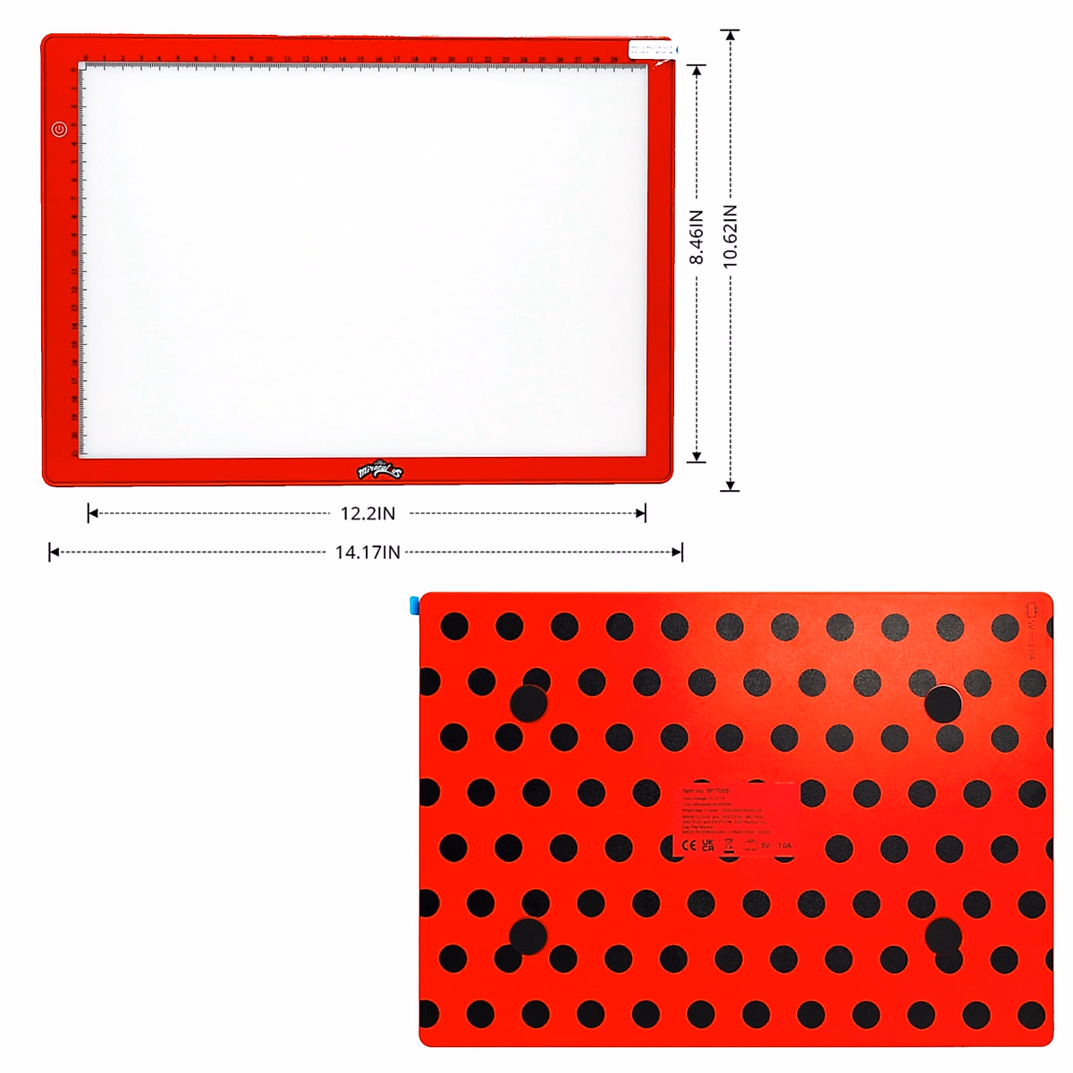 Miraculous Ladybug Portable LED A4 Light Pad Drawing Kit with Neoprene Case - Ultra-Thin USB Tracing Pad, Adjustable Light Box & 5 Coloring Pages - Art, Sketching, Tracing Tool (Ladybug)