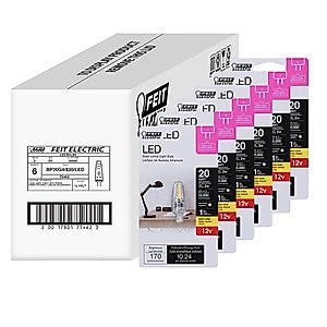 Feit Electric LED Capsule Specialty Light Bulb, 20W Equivalent, Dimmable, G4 Base, 3000K Warm White, 170 Lumens, Desk Lamp Light Bulbs with 10,000-Hour Lifetime, BP20G4/830/LED/6, 6-Pack