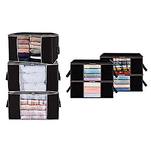 Lifewit 3 Packs 90L Large Capacity Storage Bags and 4 Packs 35L Closet Organizers Black