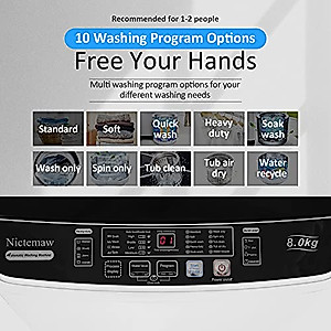 Portable Washer, 17.5Lbs Capacity Full-Automatic Washing Machine with Drain Pump and Extended Drain Pipe, 1.9 Cu.ft 2-in-1 Washer and Spin-dryer Combo with 10 Wash Programs 8 Water Levels LED Display, Compact Laundry Washer for Home, Dorms, RV