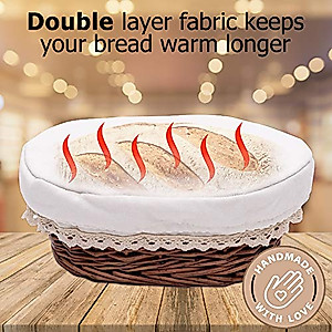Medium Bread Basket for Serving Set - 11x8" Wicker Basket with Removable Liner and Cover Bread Serving and Bread Warmer Basket for Table Sourdough Bread Basket by Artizanka