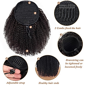 Afro Puff Drawstring Ponytail Bun For Black Women 150% Density 10A Brazilian Virgin Human Hair 4C Afro Kinky Curly Clip In Ponytail Extension Human Hair Pieces 120g Natural Color 10 Inch