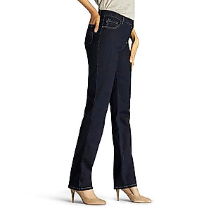Lee Women's Instantly Slims Classic Relaxed Fit Monroe Straight Leg Jean, Heritage Blue, 8 Short Petite