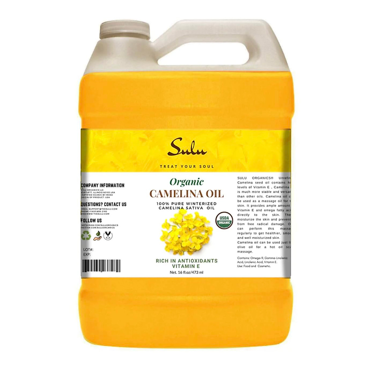 SULU ORGANICS 100% Pure Extra Virgin USDA Organic Unrefined Cold Pressed Camelina Seed Oil 1 Gallon (128 FL.OZ)