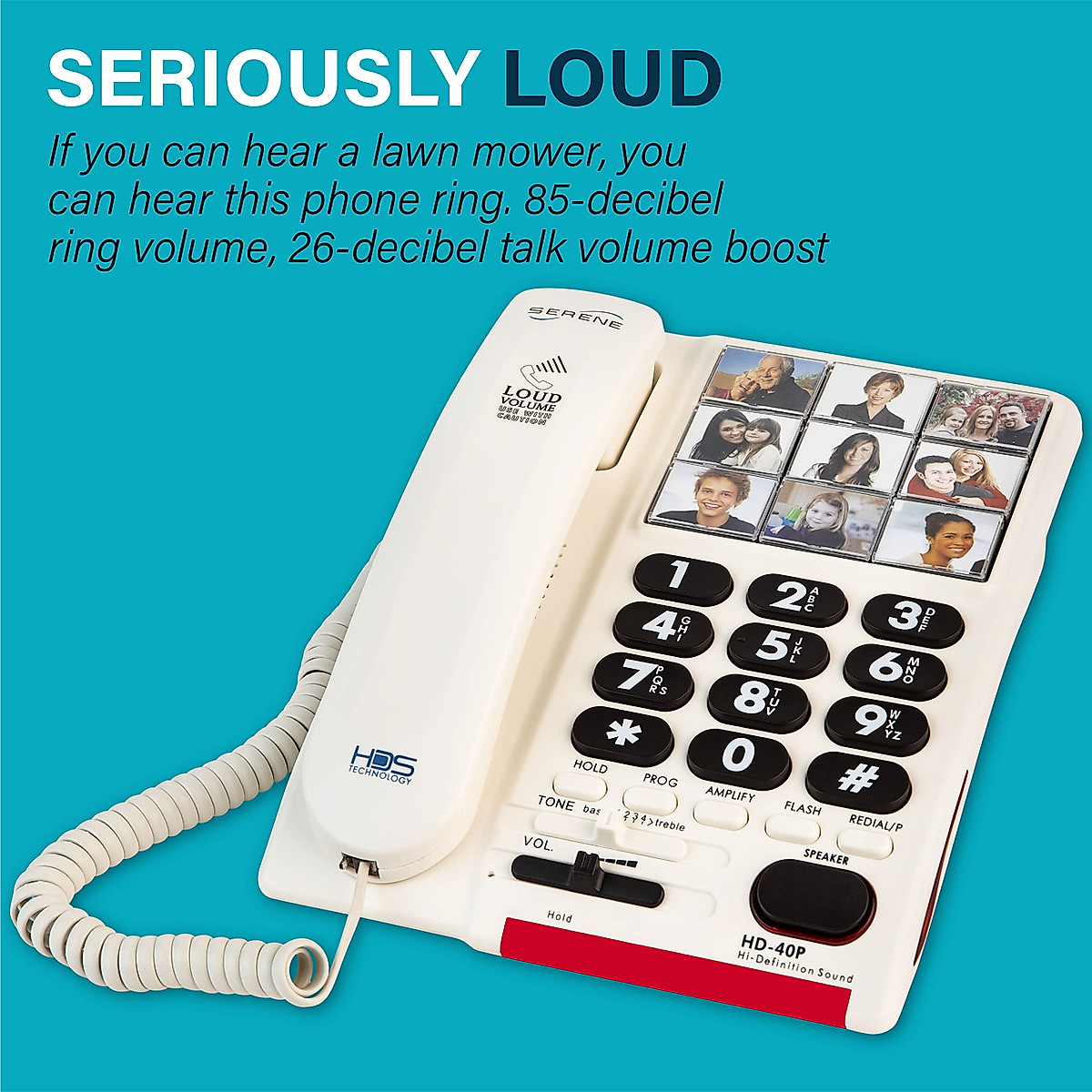 Amplified Big Button Landline Phone for Seniors – 26dB Home Phone with Photo Buttons – Telephones for Hearing Impaired & Simple Big Button Telephone Number for Seniors by Serene Innovations.