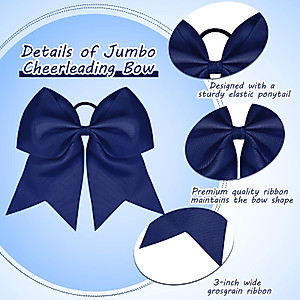 2 Packs Jumbo Cheerleading Bow 8 Inch Large Cheer Hair Bows with Ponytail Holder for Teen Girls Softball Outfit Uniform(Navy Blue)