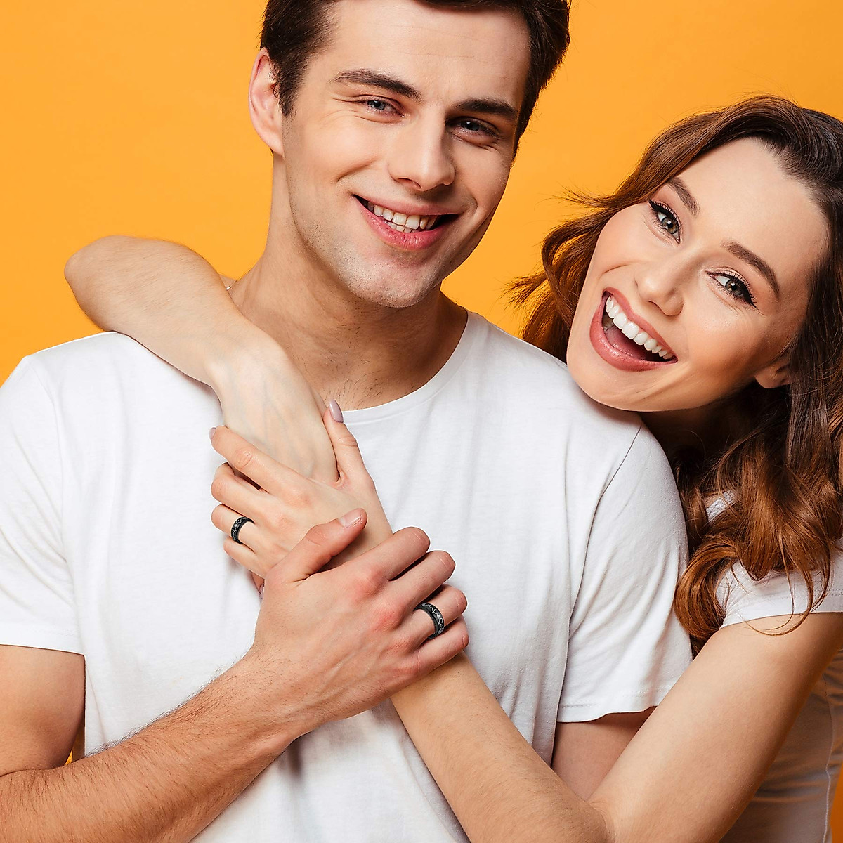 Mabohity Heartbeat Rings for Couples I Love You Matching Promise Rings Wedding Bands for Him Her with Box Titanium Stainless Steel Comfort Fit