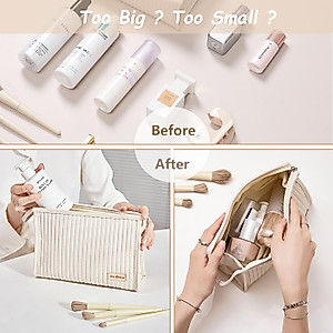 GMELOV Small Compact Large Capacity Makeup Bag Cute Aesthetic Cosmetic Bags for Travel Essentials Organizer Waterproof Soft Leather Makeup Bag Zipper Pouch Portable Toiletry Bag for Women