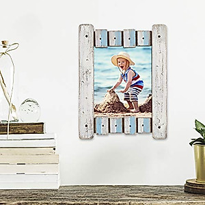 EXCELLO GLOBAL PRODUCTS Rustic Distressed Wooden 8 by 10 in Picture Frame, Blue & White
