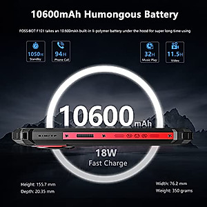 FOSSIBOT Rugged Smartphone,10600mAh Battery Rugged Cell Phone123dB Loudest Speaker Unlocked Phone 7+64GB 5.45" HD+ Rugged Smartphone Unlocked IP68 Waterproof Phone Android 12 24+8MP Camera OTG F101
