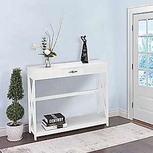 Bonnlo White Entryway Table with Drawer and Shelf, Slim Console Tables with Storage, Farmhouse Sofa Tables for Living Room, Hallways, Foyer, 39.4”W x 11.8”D x 31.7”H