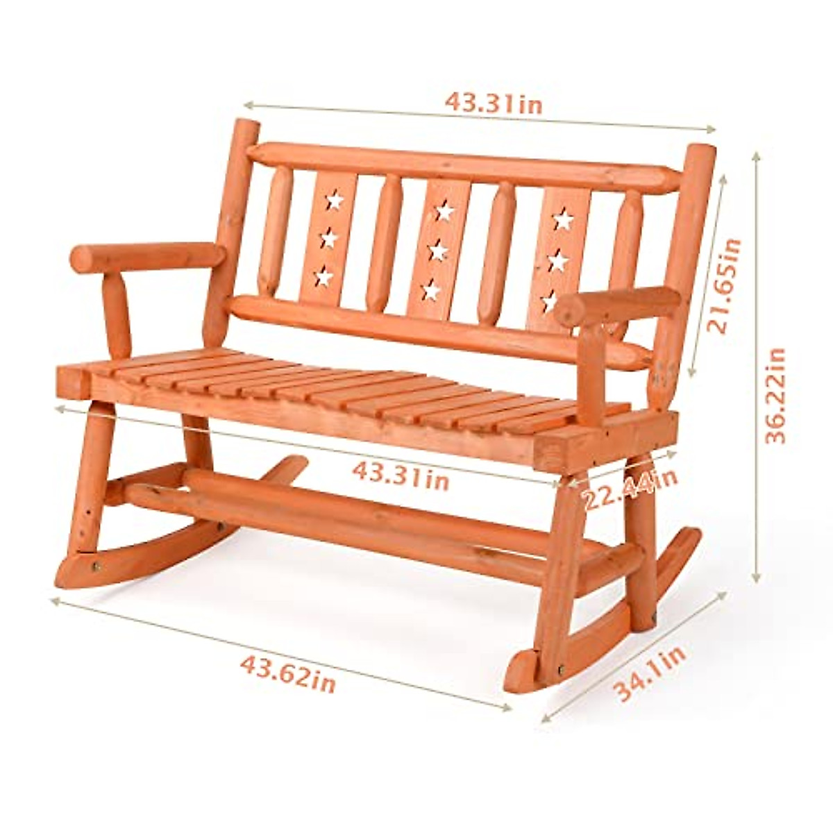 XCSOURCE Wood Rocking Chair Outdoor, Rocking Bench Outdoor with Paper Storage Bag, Rocking Patio Chair for 2 Persons, Porch Bench, Rocker Chair for Porch (Orange)