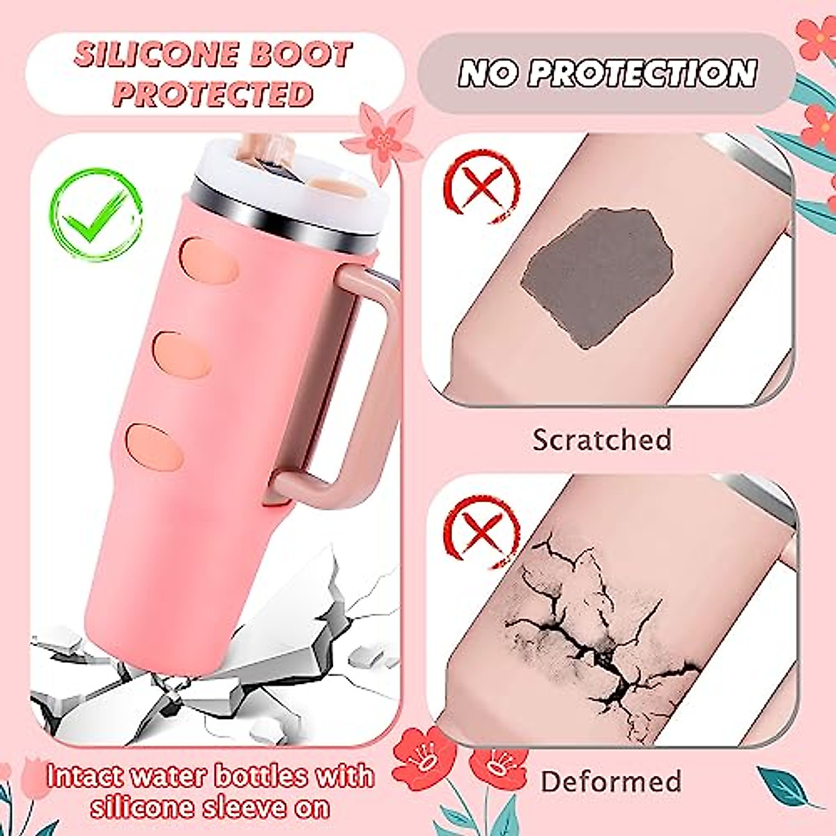 ZLSPTK Stanley Cup Accessories Cup Holder Silicone Boot for Stanley 40 oz Tumbler with Handle Pink Silicone Sleeve for Stanley simple modern 40oz Tumbler Protective Water Bottle Full Body Bottom Cover