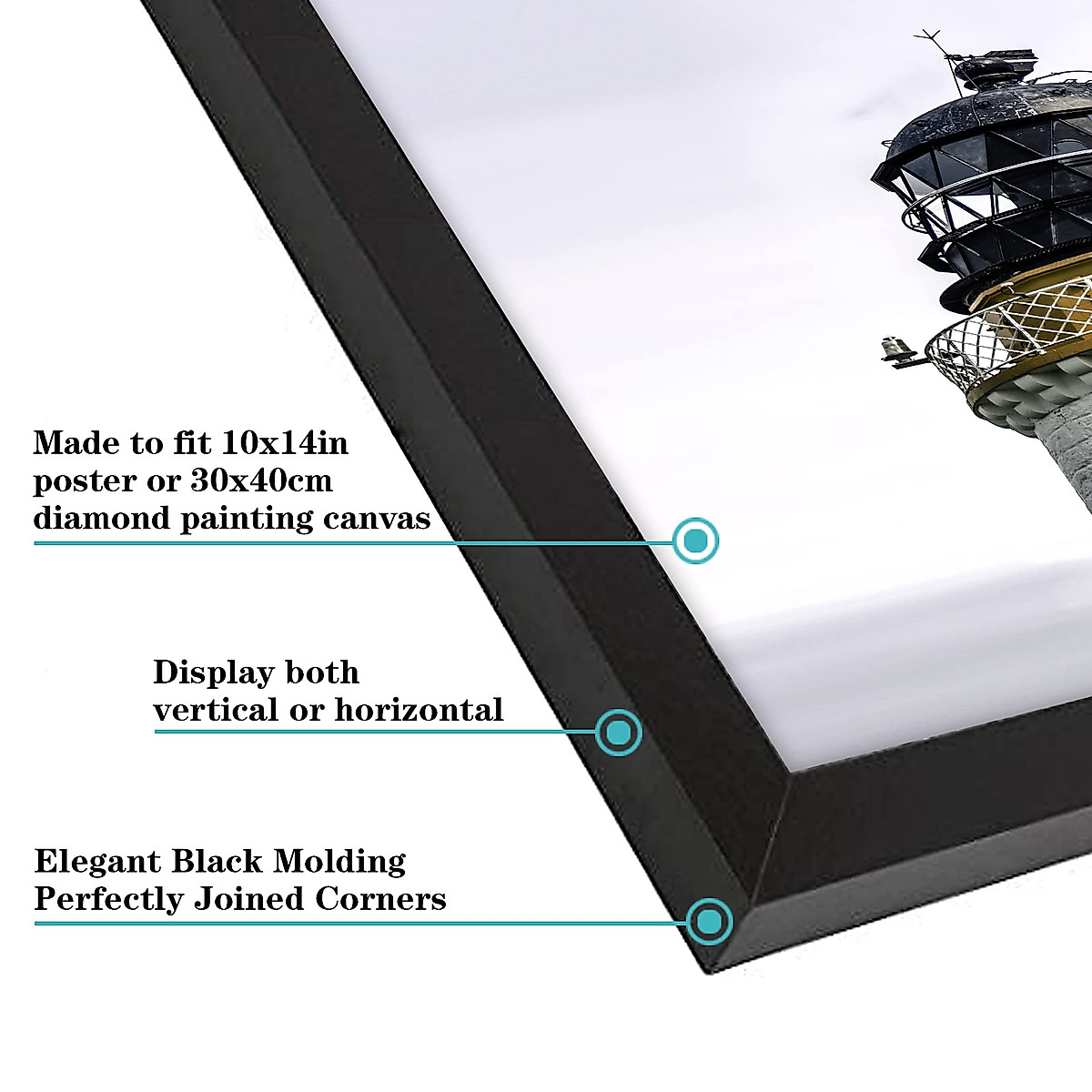 Bemaystar Diamond Art Painting Frames Display Pictures 10x14in/25x35cm Without Mat, Frames for Diamond Art 30x40cm, Black Frame with Lighthouse Photos and Glass