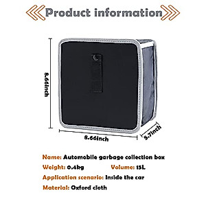 Miytsya 1 PC Hanging Car Trash Bag Can Premium Waterproof Litter Garbage Bag Organizer 22 * 22 * 14.5CM (Grey)