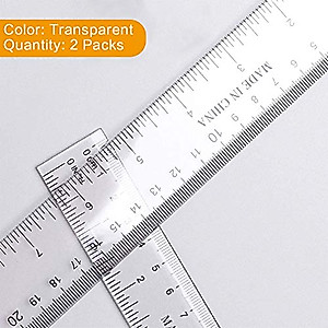 12 Inches Plastic Straight Hard Ruler Viaky See Through Flexible Ruler with Inches and Metric Measuring Tool for Student School Office, Clear(2 Pack)