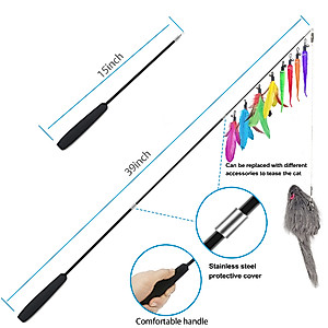Interactive Cat Toys Set Teaser Feather Wand, Hanging Door Toy & Multiple Attachments - Telescopic Cat Fishing Pole Toy for Kitten