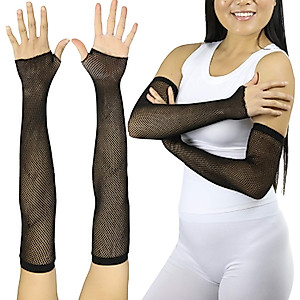 ToBeInStyle Women’s Long Arm Length Fishnet Fingerless Novelty Gloves - Black
