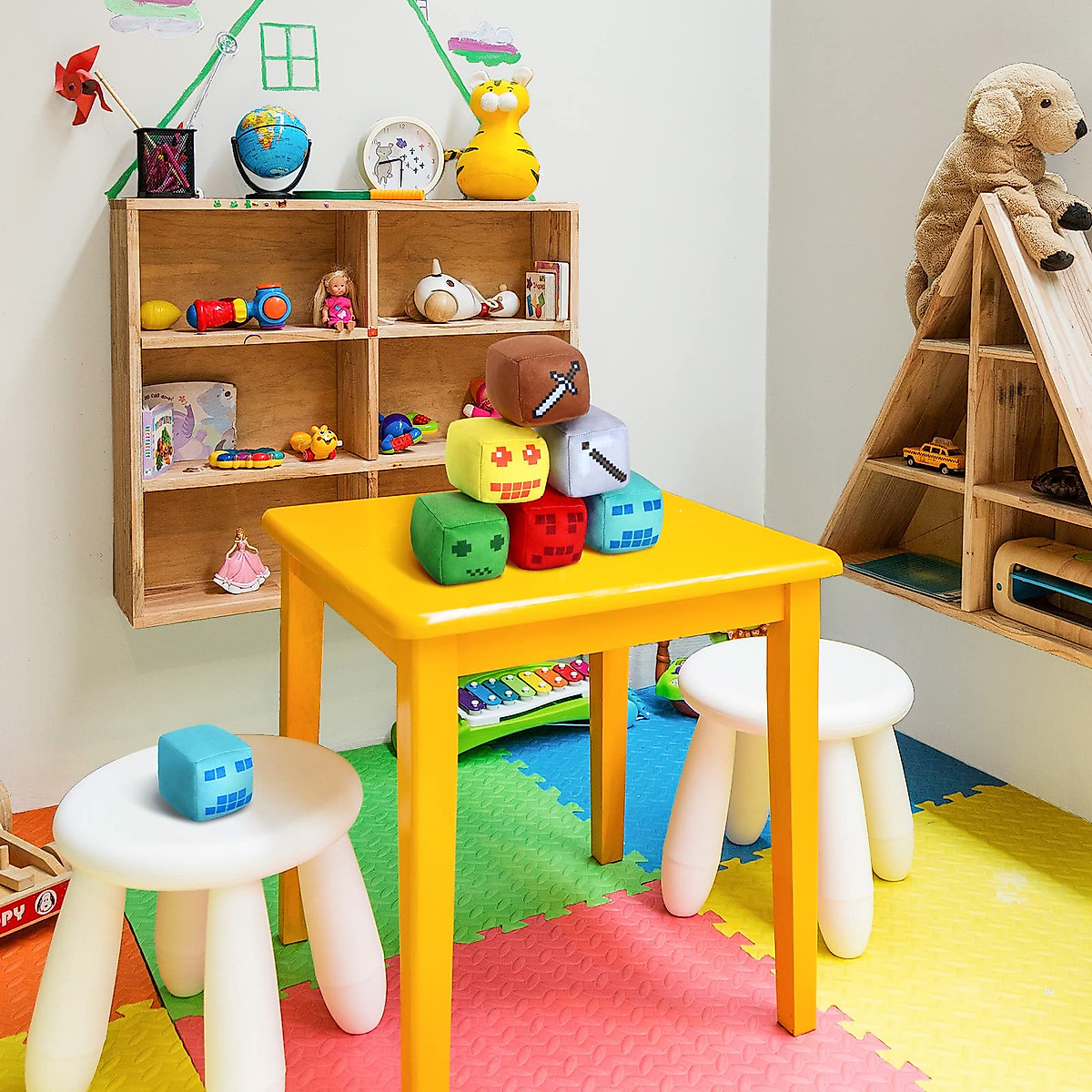 Hungdao 12 Pcs Plush Pixel Square Cubes Soft Miner Game Plush Toys Square Pixel Miner Stuffed Animals Doll Toy for Video Game Fans Birthday Party Favor Home Decor Classroom Rewards Gifts, 6 Styles