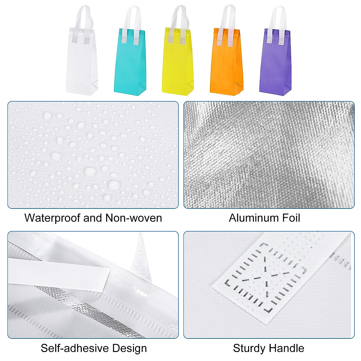 uxcell 25pcs Insulated Take Out Bags, 4.7" x 3.9" x 11" Insulated Take Away Bags Thermal Disposable Lunch Bags Disposable Cooler Bags for Hot Cold Food Catering Grocery Picnic White