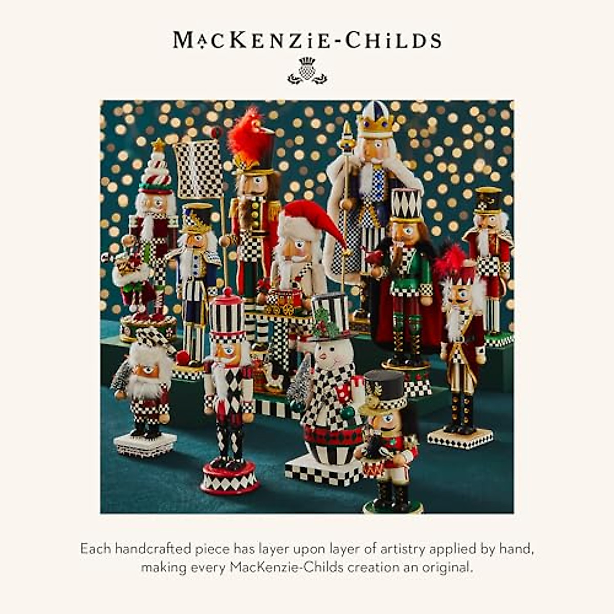 MACKENZIE-CHILDS Decorative Nutcracker Figurine, Wooden Nutcracker Christmas Home Decor, Christmas