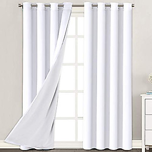 H.VERSAILTEX White Blackout Curtains 96 Inches Long (2 Layers) Light Blocking Lined Window Curtain Draperies for Bedroom Thermal Insulated Soft Thick Silky Grommet 2 Panels, White with White Liner