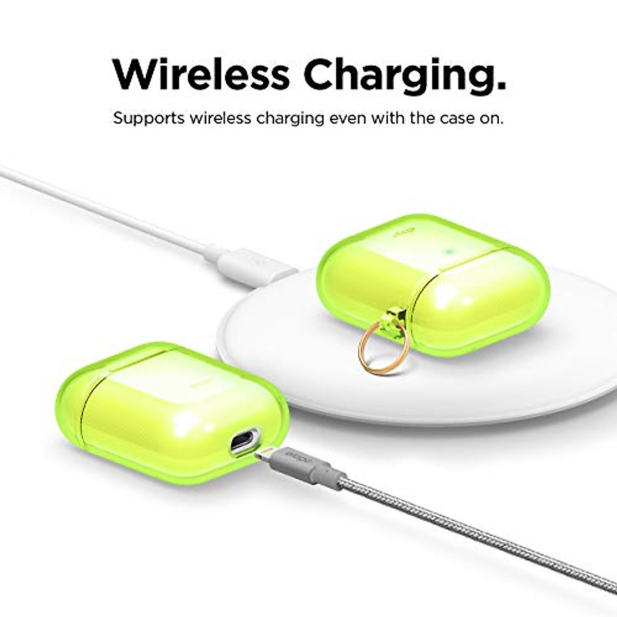 elago Clear Airpods Case with Keychain Designed for Apple Airpods 1 & 2 (Neon Yellow)