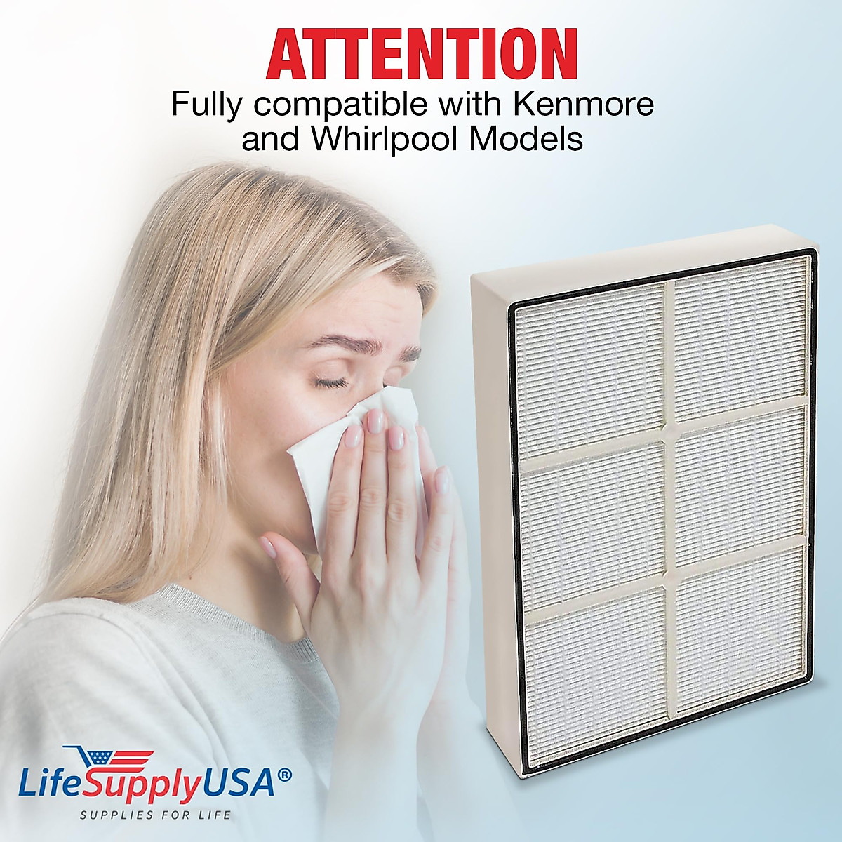 LifeSupplyUSA HEPA Air Filter Replacement Compatible with Kenmore, Whirlpool Models - Easy Install, Effective Particle Filtration, Durable 16x11x2