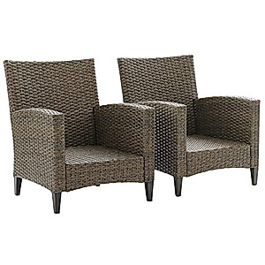 Crosley Furniture KO70210LB-OL Rockport Outdoor Wicker High Back Arm Chair, Set of 2, Light Brown