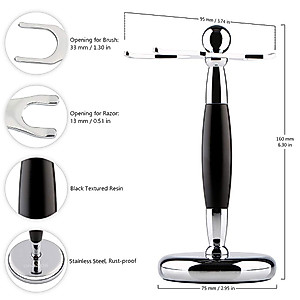Shaving Brush and Stand, Anbbas Silvertip Badger Hair Brush Set with Stainless Steel Shaving Stand for Double Edge Safety Razor Straight Razor,Black Resin Alloy Handle for Men