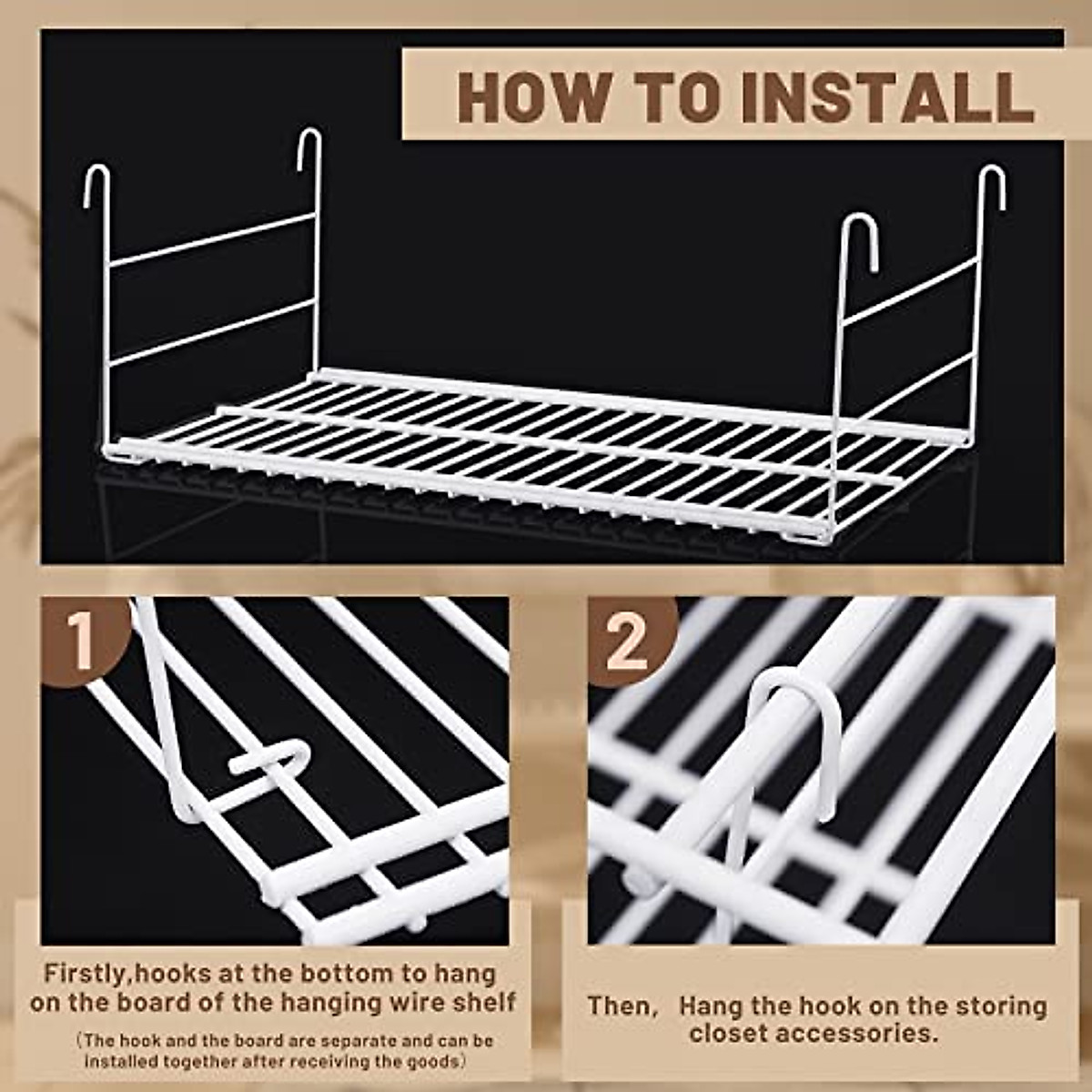 4 Pieces Hanging Wire Shelf Grid Wire Shelf Organizer Closet Hanger Rack Shelf Storage Shelf Accessory for Wire Shelving Closet Storage Organization, White