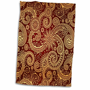 3D Rose Pattern Print Burgundy and Gold TWL_212005_1 Towel, 15" x 22", Multicolor