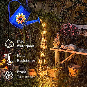 Blue Solar Watering Can with Light,Solar Powered Waterfall Lights 1 Pack 60 LED(Includes Shepherd Hook) for Garden,Yard, Path, Christmas Holiday Decoration