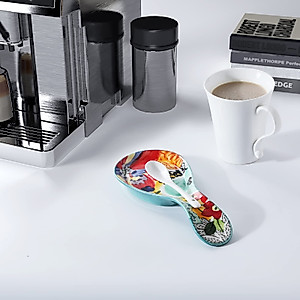Colorful Hand Painted Spoon Rest - Ceramic Large Spoon Holder for Kitchen Counter Stove Top, Dishwasher Safe, Multicolor (1 Pack)