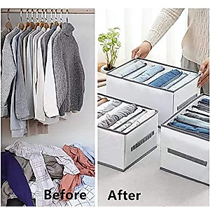 Nucucina Wardrobe Clothes Organizer, 7 Grids Foldable Visible Closet Organizer, Mesh Clothes Drawer Storage Box for Underwear, Socks, Scarves, Leggings, Skirts, T-shirts, Jeans (Gray*2pcs)