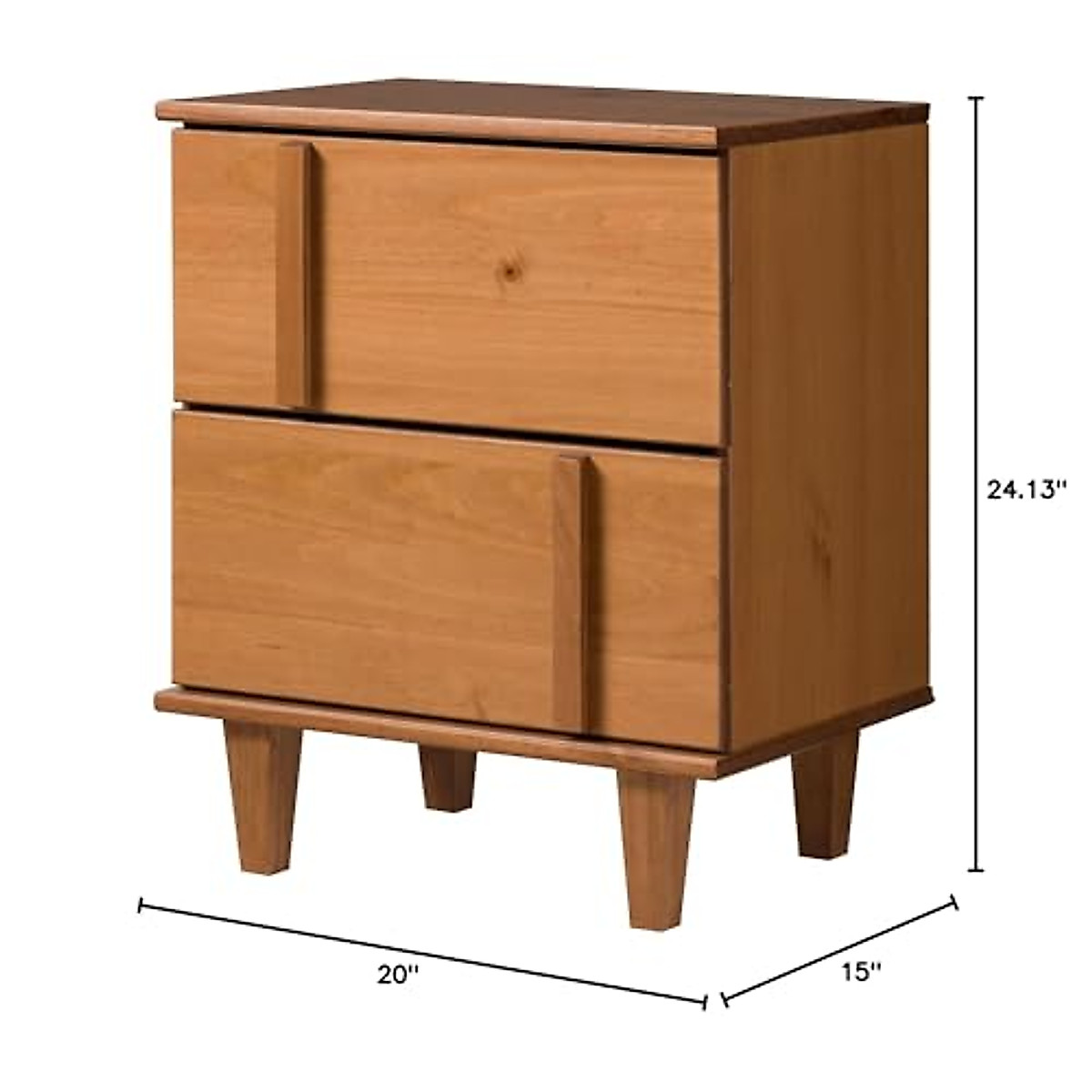 Walker Edison Sprague Contemporary Detailed Drawer Solid Wood Nightstand, 20 Inch, Caramel