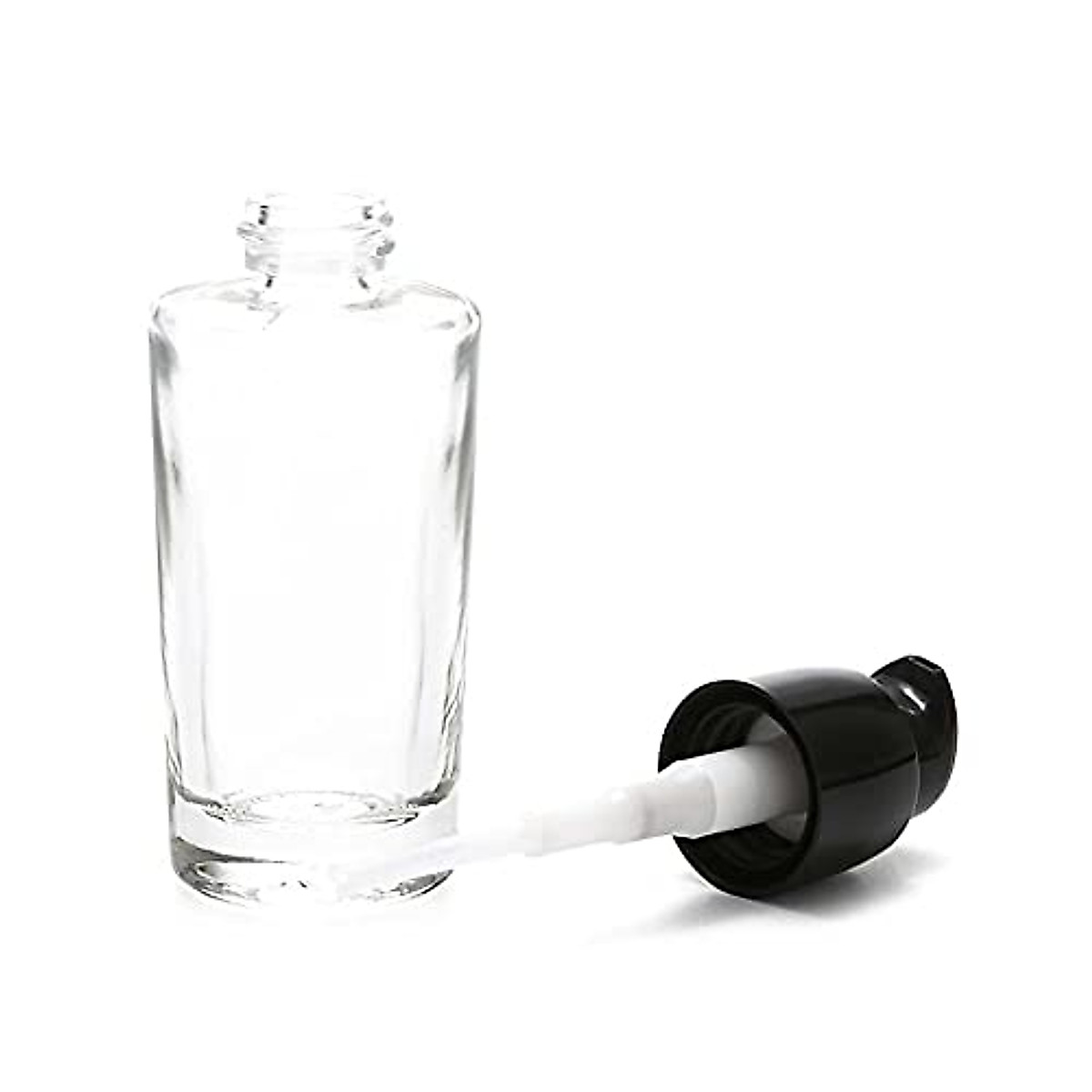 Furnido 4 Pack 30ml/1 Oz Clear Glass Round-Shape Essence Lotion Bottle Empty Refillable Liquid Foundation Dispenser with Pressure Pump Travel Foundation Samples Vials-Pipette&Funnel Included