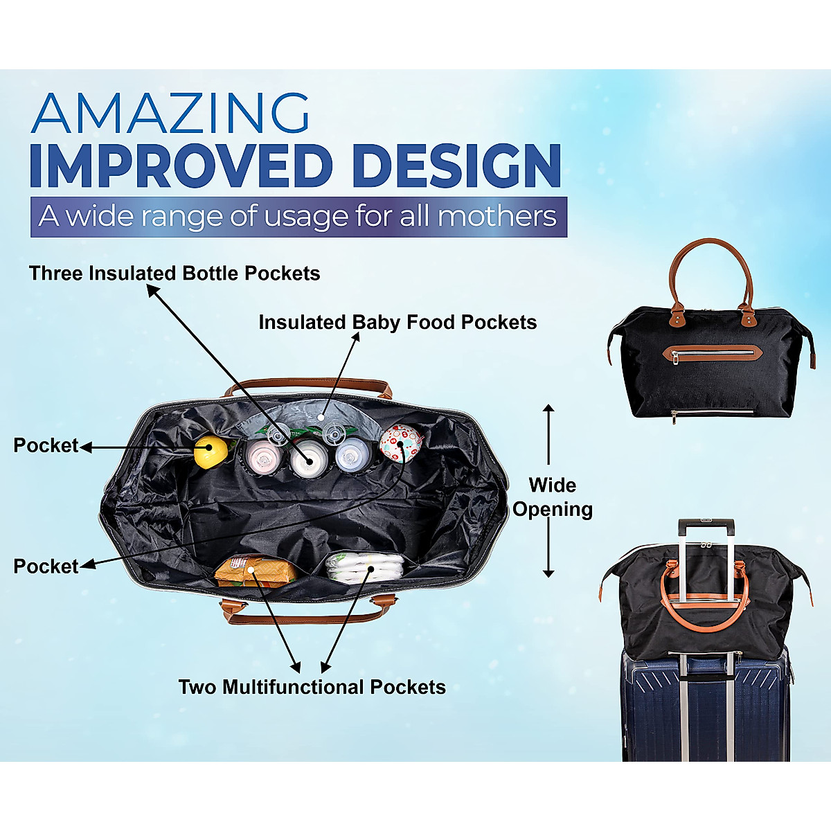 MOMMY BAG Diaper Bag Tote, for Hospital with Changing Pad, Hospital Bags for Labor and Delivery, Maternity Bag for Baby Shower, Large Capacity Baby Bag, Mom for Hospital Bag Essentials.(Black)