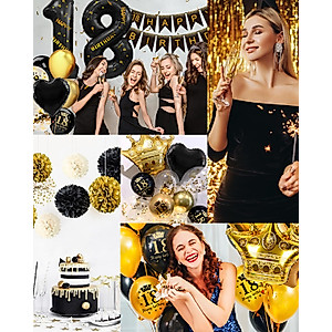 18th Birthday Decorations Black Gold, 18th birthday party decorations Boy Gril with 18th Birthday Balloons, Happy 18th Birthday Decorations, Foil Curtain for 18 Year Old Birthday Decorations Her Him