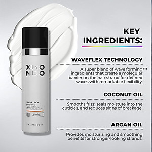 XMONDO Hair Wavetech Hydrating Wave Cream - Vegan Formula with Coconut & Argan Oil for Breakage Protection and Hair Hydration, 5 Fl Oz 1-Pack