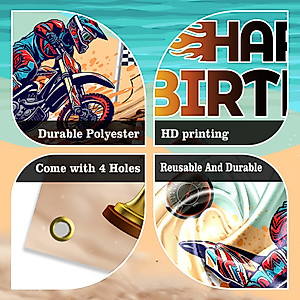 Dirt Bike Happy Birthday Party Banner Backdrop Motocross Racing Competition Checkered Extreme Sports Theme Decor for Riders Boys Girls Birthday Party Favors Decorations Supplies 70.8x47.2in-BECKTEN