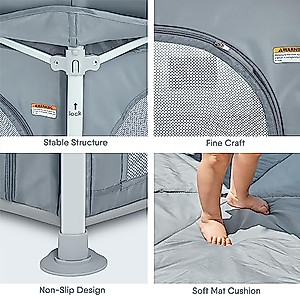 BabyBond 53" Portable Indoor and Outdoor Baby Playpen - Pop Up Tent Pack and Play Baby Playpen for Babies and Toddlers Play Yards with Canopy and Travel Bag - Grey