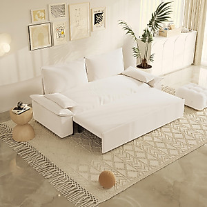 HomSof 70.1" Queen Pull Out Sofa Bed, 3-in-1 Convertible Sleeper Sofa with 2 Soft Pillows,Multi-Functional Velvet Loveseat Bed,Beige