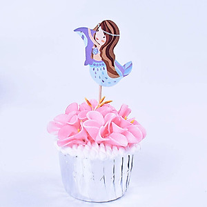 Double sided-Mermaid 24 PCS Handmade Pretty Mermaid Cupcake Toppers Baby Girls Children Kids Toddlers Teens Picnic Birthday Bridal Shower Baby Shower Wedding