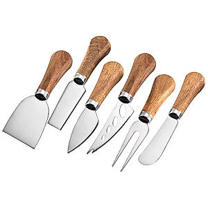 Cheese Knives 6 Set with Wooden Handle, Mini Steel Stainless Cheese knife set for Charcuterie and Cheese spread Mini Serving Tongs Spoons Forks Toothpick Flags for party Wedding Christmas (Option 4)